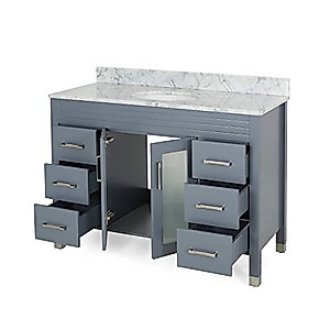 GDFStudio Contemporary 48" Wood Single Sink Bathroom Vanity with Marble Counter Top, Gray with Carrara White Marble