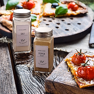 AOZITA 36 Pcs Glass Spice Jars with White Printed Spice Labels - 4oz Empty Square Spice Bottles - Shaker Lids and Airtight Metal Caps - Silicone Collapsible Funnel