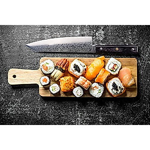 ALLWIN-HOUSEWARE W Beauty German High Carbon Stainless Steel Chef Knife with Laser Pattern, 8 Inch Color Wood Handle Gyutou Knife, Black