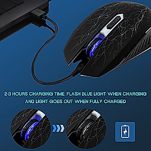 VEGCOO Wireless Gaming Mouse, Silent Click Wireless Gaming Mouse Rechargeable Mice with Colorful LED Lights and 2400/1600/1000 Three Gears Adjustable DPI, Ergonomic Mouse for Laptop PC (C11 Black)
