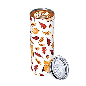 AFHYZY 20 oz Tumbler Reusable Coffee Travel Mug with Lids and Straws, Insulated Coffee Cups 20oz Stainless Steel Water Bottles Leak Proof for Home, Adults - Owl