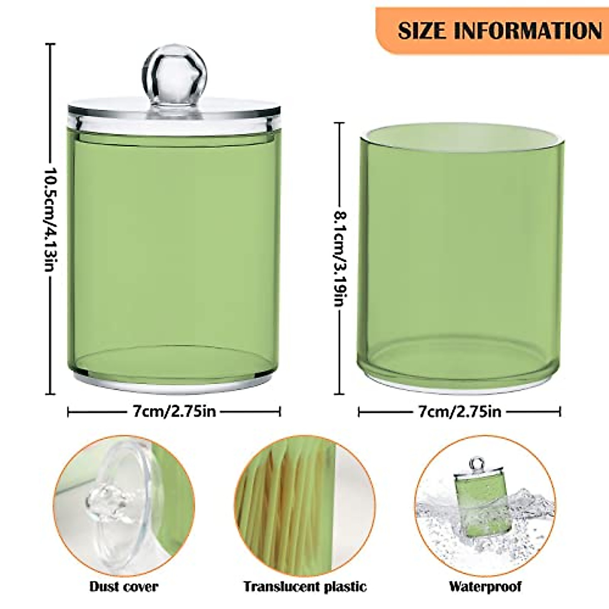 2 Pack Qtip Holder Dispenser with Lids, Olive Green Storage Containers,Bathroom Canisters Organizer for Cotton Ball, Cotton Swab, Cotton Round Pads, Floss 21212513