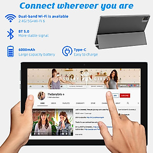 10 Inch Android Tablet, 2 in 1 Tablet with Keyboard 6GB + 128GB 10.1'' Tablets, 5G WiFi 6, BT 5.0, 1.8Ghz CPU Tableta PC, 8MP Camera, 6000mAh, Comptuer Tablet include Case Mouse Stylus Film, Black