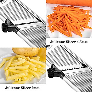 Mandoline Slicer for Kitchen -VEKAYA Stainless Steel Vegetable Slicer for Potato, tomato and Onion, Carrot Julienne and Chopper for Vegetables with Gloves (BlacK)