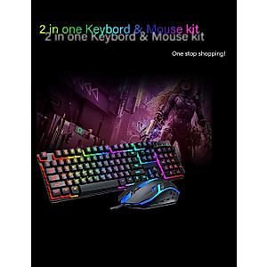 look see Backlight Keyboard with Optics Mouse Gaming Rainbow Multi-Color LED Backlit USB Interface Teclado Mechanical Feeling for PC, MAC,