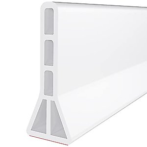3" High Shower Threshold Water Dam 39 IN Collapsible Shower Water Splash Guard for Curbless Shower Threshold Barrier Water Stopper for Wet and Dry Separation Bathroom and Kitchen (White)