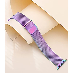 Rabini Metal Magnetic Band Compatible with Apple Watch 38mm 40mm 41mm 42mm 44mm 45mm 49mm, Rainbow Stainless Steel Mesh Loop Bands for iWatch SE Ultra Series 8 7 6 5 4 3 2 1 Women Men, Multicolor