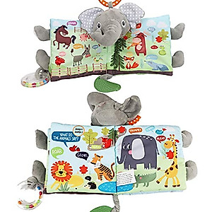 Baby Books Toys,Soft Cloth Crinkle Books for Babies Infants Toddler, Elephant Baby Gifts Teething Toys, Jungle Education Bunny Toys for 0-6 Months 1 Year Old Boy Girl,Stuffed Plush Book Touch and Feel