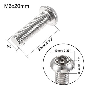 uxcell M6x20mm Torx Security Machine Screw, 20pcs Pan Head Screws Inside Column, with T30 L-Type Wrench, 304 Stainless Steel Fasteners Bolts