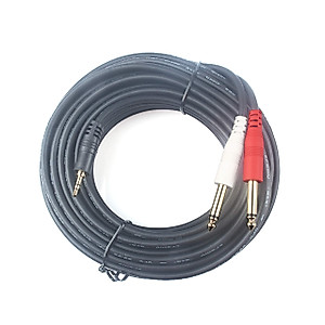 Devinal [25 Feet 1/8 inch Male Stereo to Dual 1/4 Mono Male Audio Cable, 3.5mm TRS to Dual 6.35mm TS Y Splitter Breakout Cord, Gold Plated Heavy Duty Durable 7.5 Meters