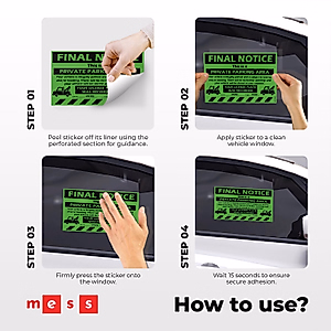 100 MESS Parking Violation Stickers Hard to Remove - No Parking Stickers - Bad Parking Stickers - Super Sticky Warning Stickers for Towing Parked Cars 8x5 in (Green Final Notice, 100)