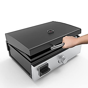 Hinged Griddle Hard Cover Hood with Thermometer for Blackstone 17" Table Top Griddle, 5010 Grill Lid for Blackstone Griddle Accessories 17 inch, Blackstone 17 inch Griddle Cover Hood, Heavy Duty,Black