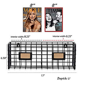 Wall35 Amalfi Wire Basket Desk Organizer, Wall Mount Rustic Decor for Home and Office Organization, Black Magazine Holder