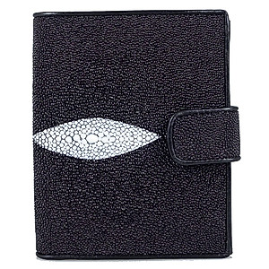 Genuine Stingray Leather Business Window Card Men Black Bifold Snap Coin Wallet