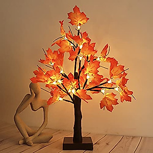Lighted Maple Tree Thanksgiving Decorations, 24LED Tabletop Tree Lights Artificial Bonsai Tree Lamp Fall Centerpieces for Tables, Autumn Christmas, Halloween, Fall Decor for Home Warm White