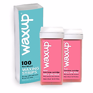 waxup Rose Roll On Wax 2 Pack and 100 Wax Strips, Hair Removal Wax Cartridge, Roller wax Refill for Waxing Kit.
