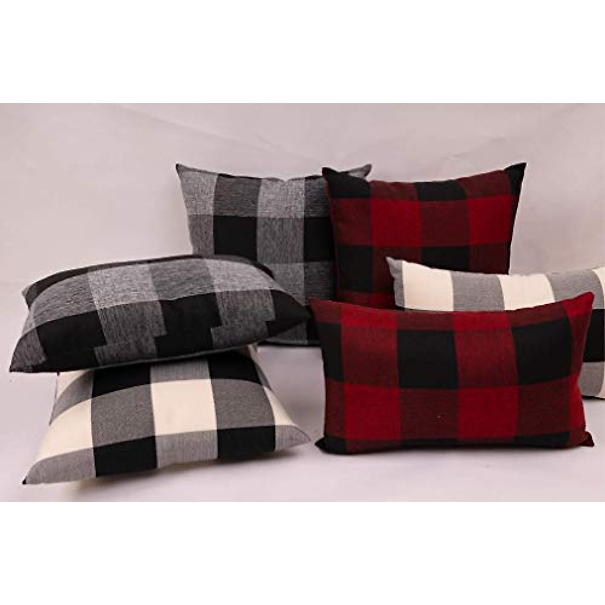 MAUBY HOME Decorative Pillows, Modern Farmhouse Buffalo Plaid Pillow Lumbar, Includes Pillow Insert(Black and White Lumbar)