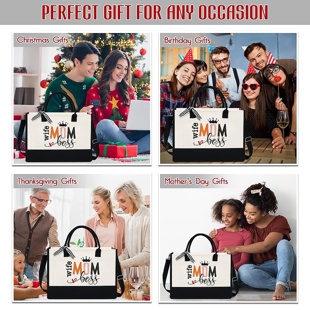 OASSIE Gifts For Mom, Women - Christmas, Mothers Day, Birthday, Valentines Day Gifts For Wife, Presents For Mom, Bonus Mom, Stepmom, New Mom Gifts - 13oz Canvas Tote Bag With Zipper For Women