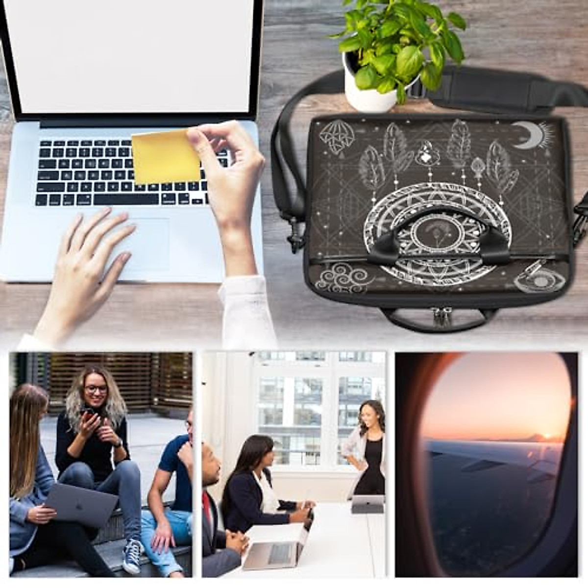 Mandala Dreamcatcher Ethnic Laptop Computer Bag Waterproof Shoulder Messenger Bag 13-15 inch Durable Laptop Tote Bag with Shoulder Strap Handle Lightweight Crossbody Briefcase