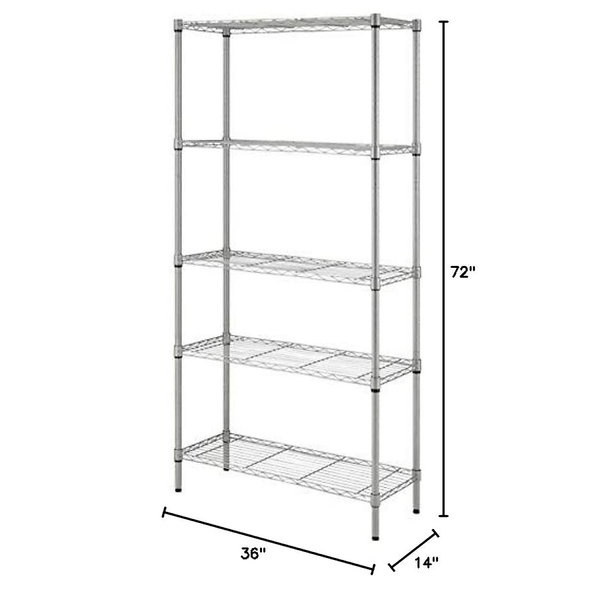 Lorell Light-Duty Wire Shelving Storage Rack, 72" x 36" x 14", Silver