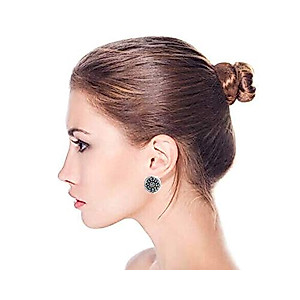 Bali Style Lightweight Medallion Round Disc Flower Sunflower Clip On Earrings For Women Non Pierced Oxidized .925 Sterling Silver