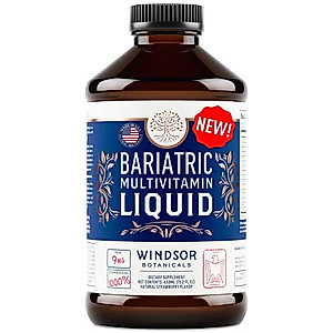 Bariatric Multivitamin with Iron Liquid Supplement - Post Gastric Bypass, Gastric Sleeve Vitamins - for Men and Women Post Sleeve Gastrectomy - Veggie, Non-GMO, Strawberry Flavor - 30 Day Supply