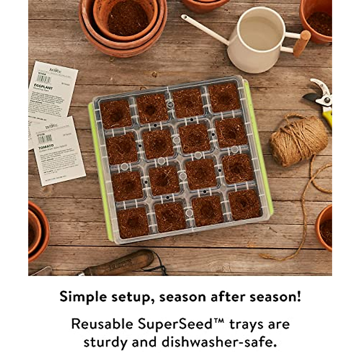 Burpee SuperSeed Seed Starting Tray | 16 XL Cell | Reusable & Dishwasher Safe | for Starting Vegetable Seeds, Flower Seeds & Herb Seeds | Indoor Grow Kit for Deep-Rooted Seedlings