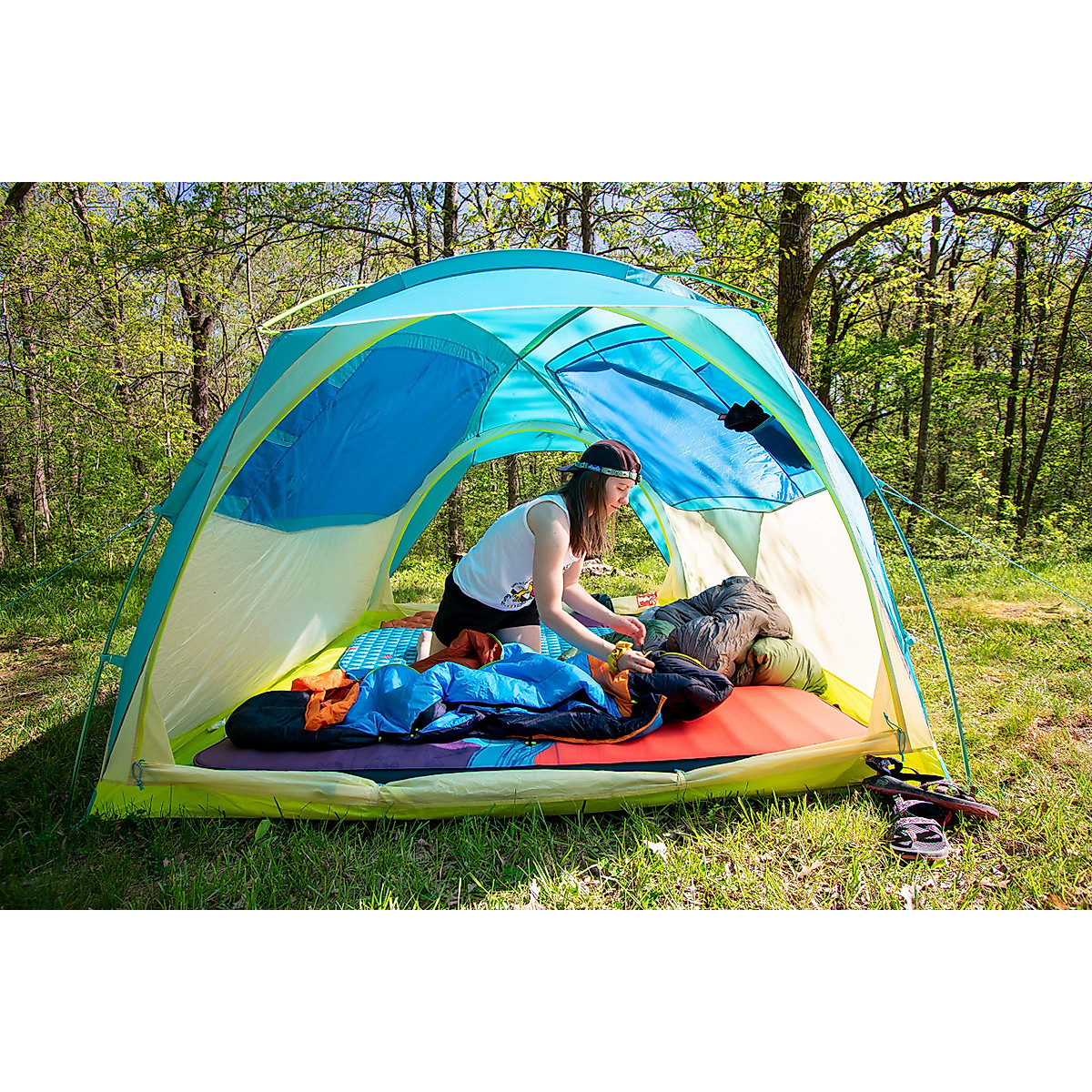 ust house party car camping tent with single layer design, heavy duty waterproof construction and storage pockets for backpacking, camping, hiking and breakdance parties - 4 person