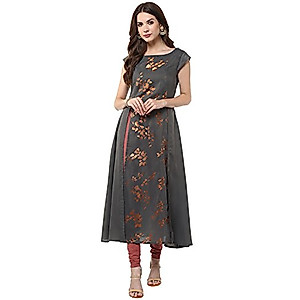 Janasya Indian Women's Tunic Tops Crepe Kurti for Women(X-Small) Grey