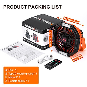 Odoland Portable Camping Fan with LED Light, 7800mAh Rechargeable Battery Operated Fan Lantern with Hook & Remote, USB Fan for Tent RV Hurricane Outages Emergency