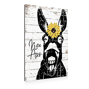 Funny Donkey Sunflower Bathroom Metal Tin Sign Wall Decor Farmhouse Bathroom Sign for Toilet Restroom Washroom Decor Gifts