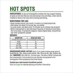 HomeoPet Hot Spots, Safe and Natural Cat and Dog Skin-Soothing Medicine for Red, Irritated, and Flaky Pet Skin, 15 Milliliters