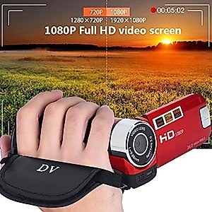 Handheld Video Camcorder FHD 16x Digital Zoom, Tragbar DV Digital Camera with COMS Sensor, Builtin Speaker, 270 ° Rotary Screen, Video Camera for Kids(Red)