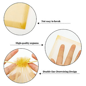 joycraft 50Pcs Organza Bags, 5"x7" Gift Favor Bags, Gold Breathable Tulle Bags with Drawstring, Sheer Mesh Pouch Drawstring Bags for Wedding Favor, Jewelry, Makeup, Candy