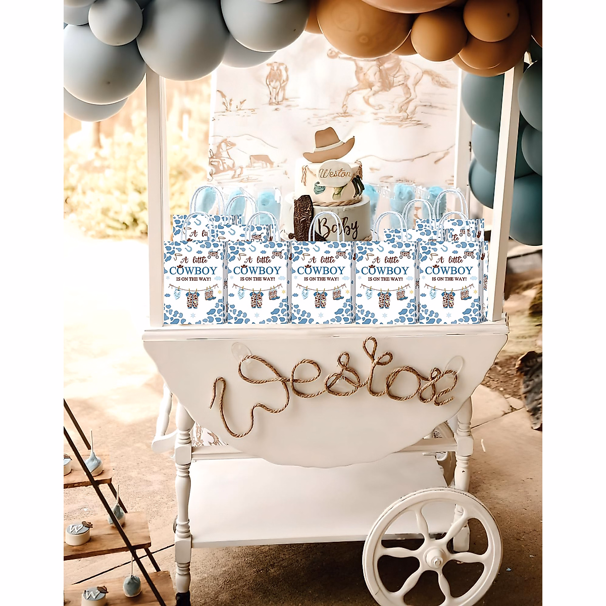 YanZonic 16Pcs A Little Cowboy Is on The Way Decorations Party Thank You Bags - Versatile Cowboy Baby Shower Supplies, Cowboy Baby Shower Decorations, A Little Cowboy Is on The Way Goodie Bags