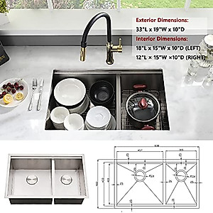 33 Inch Underomount Workstation Ledge Kitchen Sink - Abironl 33 Inch Undermount Kitchen sink 16 Gauge Ledge Workstation Stainless Steel 60/40 Double Bowl Undermount Kitchen Sink