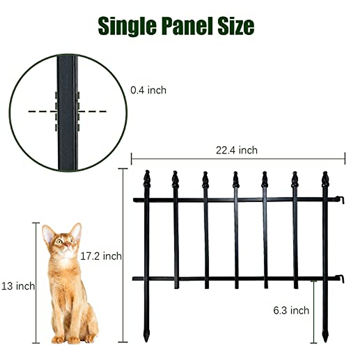 Thealyn Metal Decorative Garden Fence 22" Wide x 18" High (5 Panels, Total Length 9.17 feet), Metal Border Folding Fence, Landscape Fencing for Flower Bed, Yard, Animal Barrier (Black)