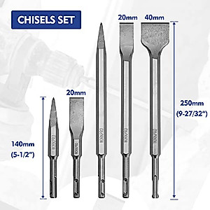 WORKPRO 17-Piece SDS-Plus Rotary Hammer Drill Bits and Chisel Set, Carbide-Tipped Masonry Drill Bits and Chisels for Concrete, Stone, Brick, with Storage Case