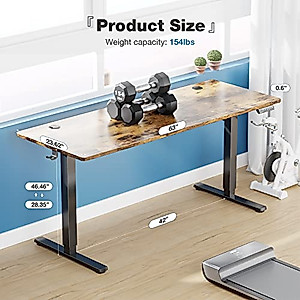 OLIXIS Electric, Height Adjustable Sit Stand Ergonomic Desk Computer Workstations with Wire Holes and Hooks for Work and Study, 24" D x 63" W x 48" H, Rustic Brown