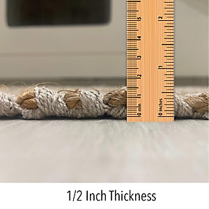 Chardin home Jute Rugs Collection- 2x5 Feet Jute Boucle Rug, Long, Boho, Rustic, Natural Jute/Sand Color, Hand Braided Runner Rug for Bedroom, Living Room, Kitchen and hallways