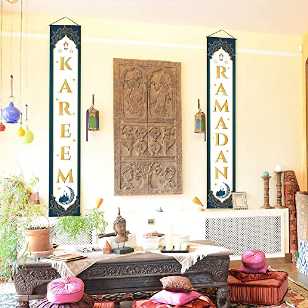 BTZO Ramadan Kareem Porch Banner,Eid Mubarak Door Banner Decoration Hanging Cover Sign for for Home Ramadan Eid Al-fitr Party Supplies