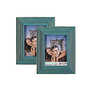 Robhomily 5x7 Picture Frame Blue 2 Pack 5x7 Distressed Wood Frame with Real Glass for Rustic and Farmhouse Home Decor