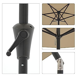 COBANA 9’ Patio Umbrella, Outdoor Table Market Umbrella with Push Button Tilt and Crank, 6 Steel Ribs, Beige