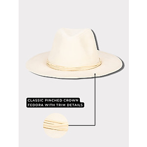 San Diego Hat Co. Women's Faux Suede Wide Brim Floppy Fedora with Wrapped Back Knot Trim, Beige, One Size