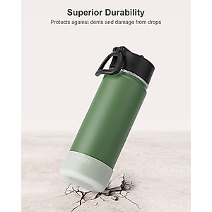 koodee Water Bottle-16 oz Stainless Steel Double Wall Vacuum Insulated Sports Water Bottle with Straw for Girls and Boy (Grass Green)