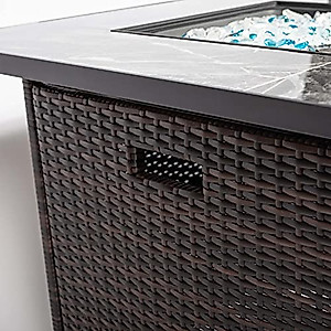 30 in Propane Gas Fire Pit Table with Fire Glass & Lid for Outdoor, 40,000 BTU, Electronic Pulse Igniter, Steel Frame Fire Pit Table for Patio/Backyard/Party