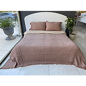 Muslin Blanket 100% Cotton, 4 Layers Bedspread, Soft Turkish Cotton Muslin Bed Cover, Reversible Coverlet, Brown (King Size 95x102-230x260cm)