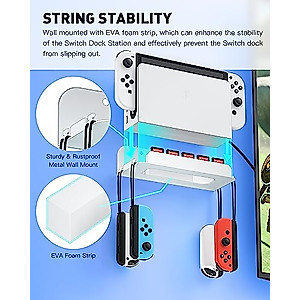 ZAONOOL Wall Mount for Nintendo Switch and Switch OLED, Metal Wall Mount Kit Shelf Stand Accessories with 5 Game Card Holders and 4 Joy Con Hanger, Safely Store Switch Console Near or Behind TV, White