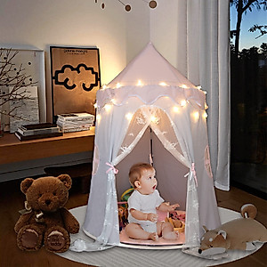 WoodenEdu Kids Teepee Tent for Girls, Princess Castle Pink Oxford Cloth Teepee Indoor Outdoor Kids Foldable Play Tent with Carry Bag for Toddlers 3 4 5 6 Year Old Girls (Pink)