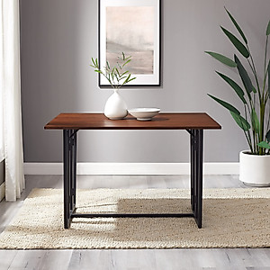 Walker Edison Cesi Contemporary Adjustable Drop-Leaf Dining Table, 47 Inch, Dark Walnut Veneer/Black